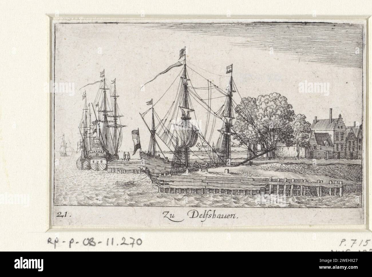 View of Delfshaven with ships, Wenceslaus Hollar, 1635 print paper ...