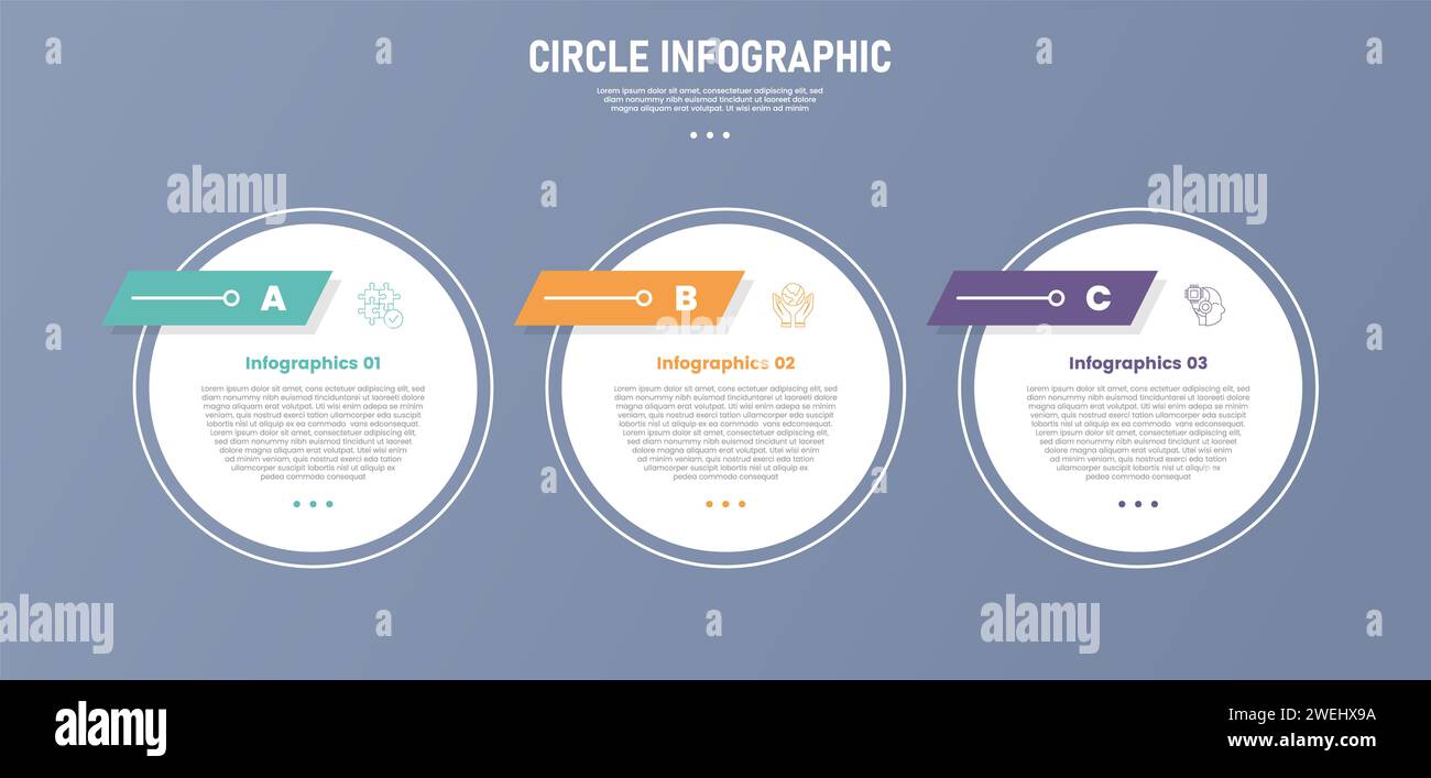 3 point circle infographic stage or step template with big circle with ...