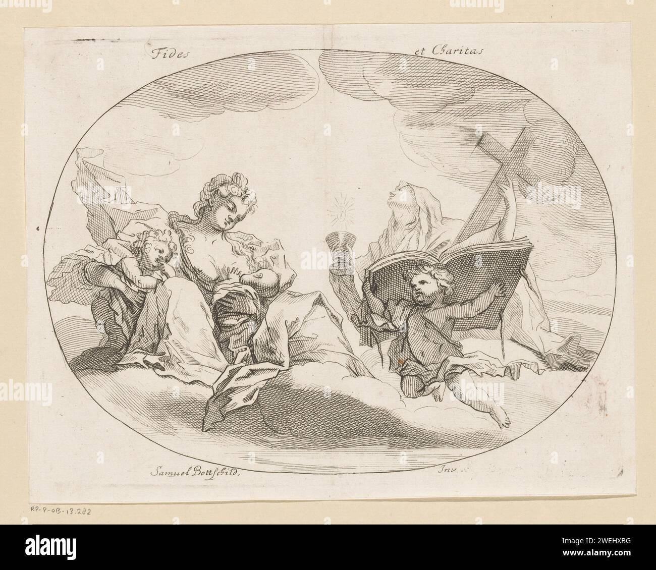 Fides (Faith) and Charitas (Love), Samuel Bottschild, 1693 print paper ...