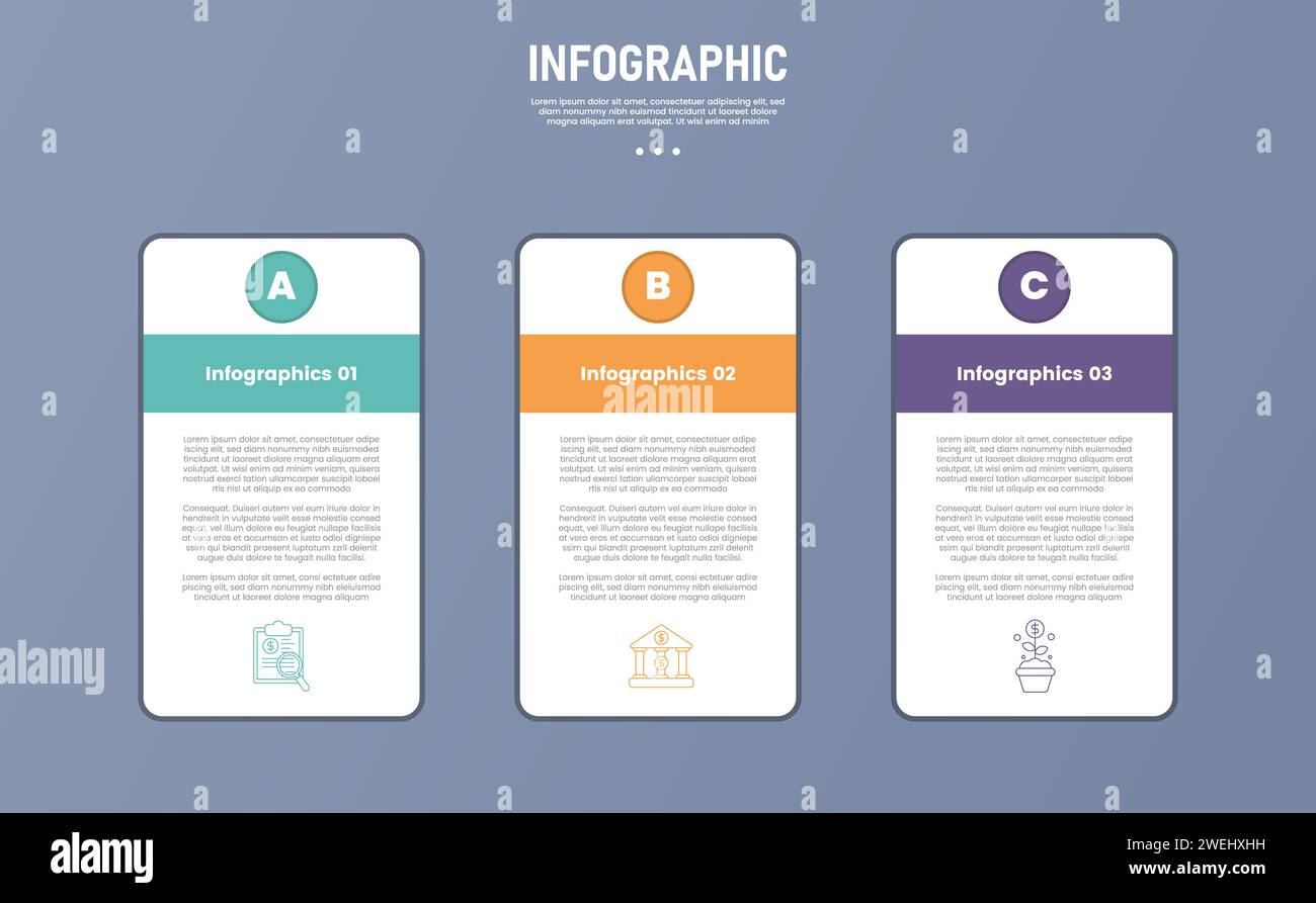 3 point stage or step infographic template with vertical table header ...