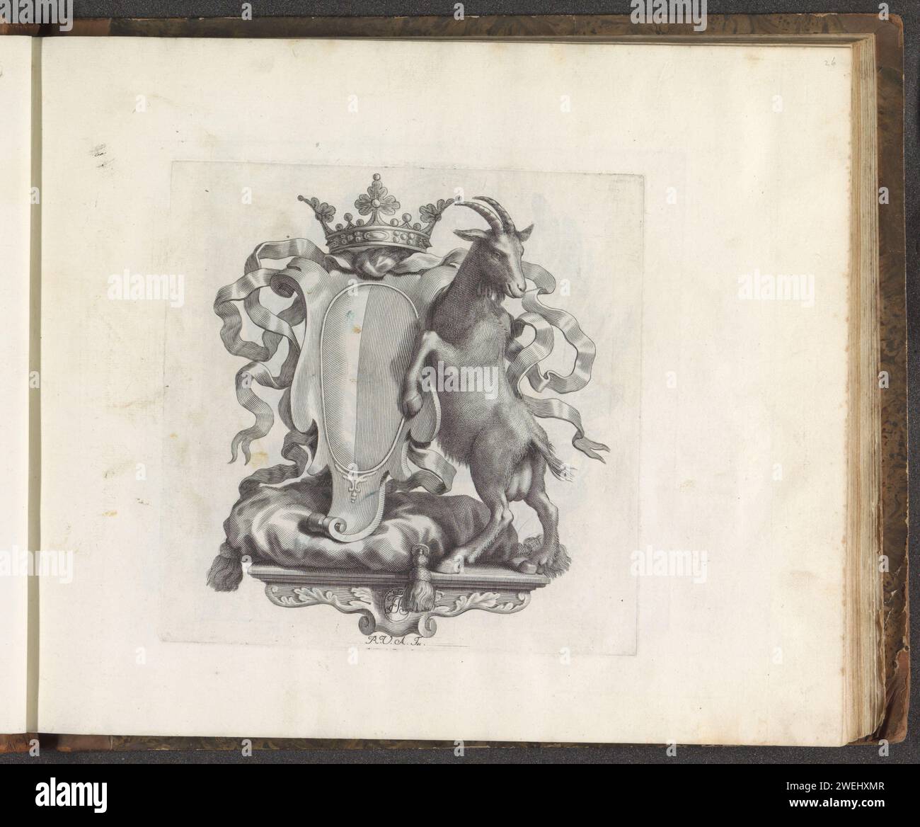 Crowned coat of arms with Goat, Robert van Audenaerd, 1673 - 1743 print ...