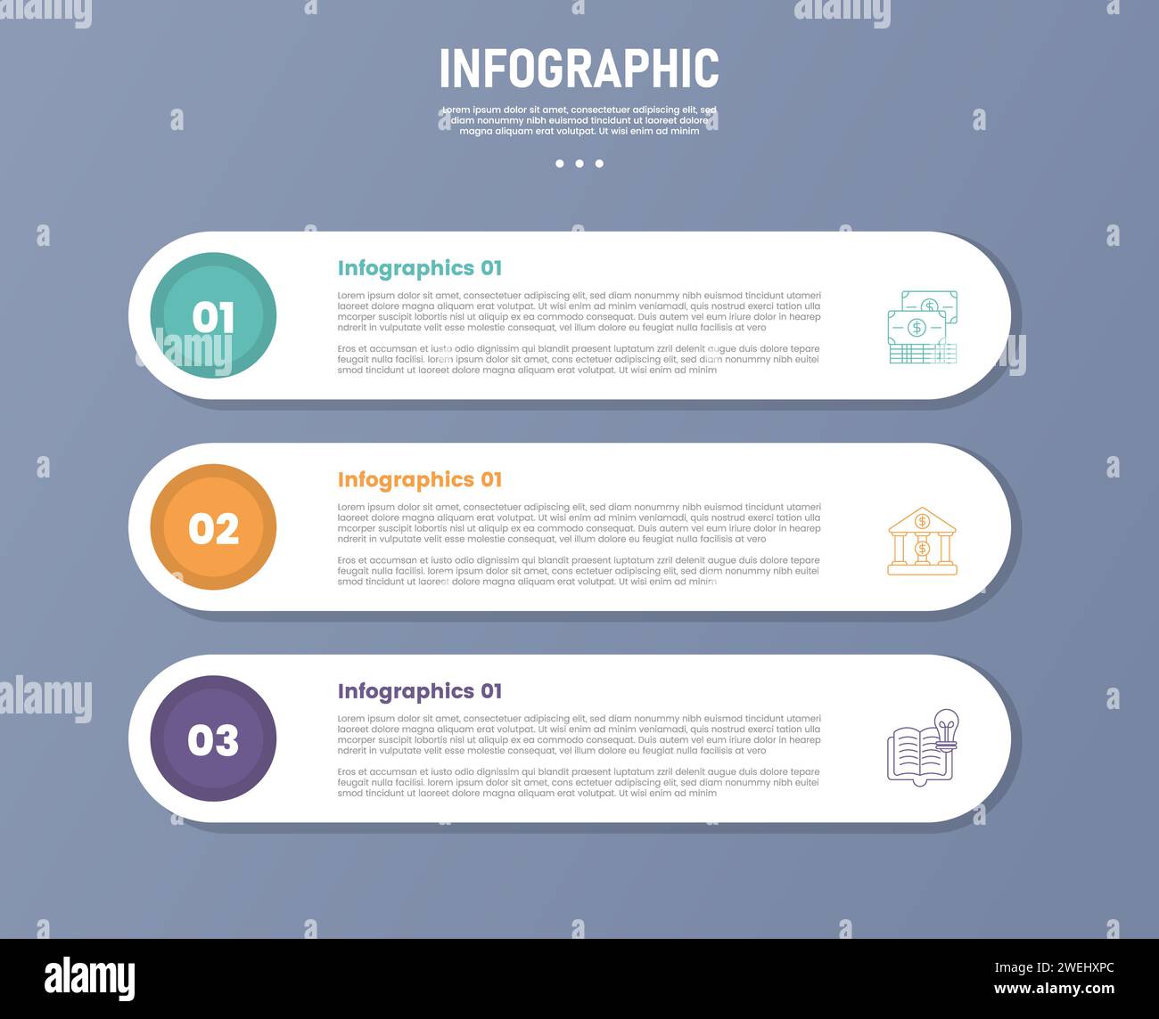 3 point stage or step infographic template with round rectangle box stack for slide presentation ...