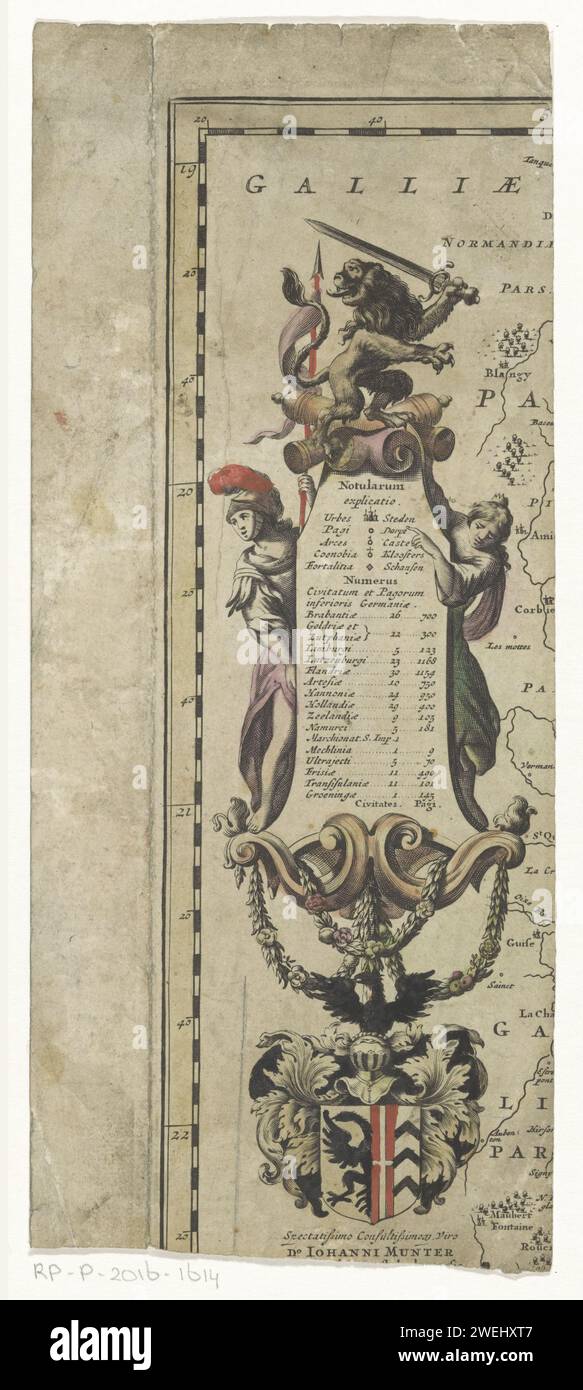 Explanation flanked by soldier and woman with crown, anonymous, 1650 ...