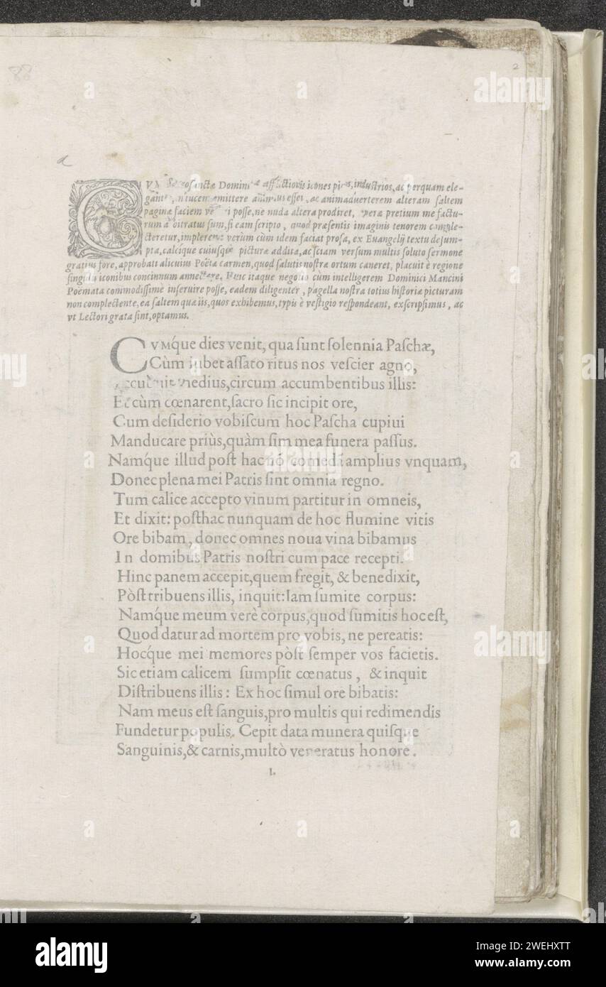 Text about the Last Supper, 1572 text sheet Text in Latin at a print ...