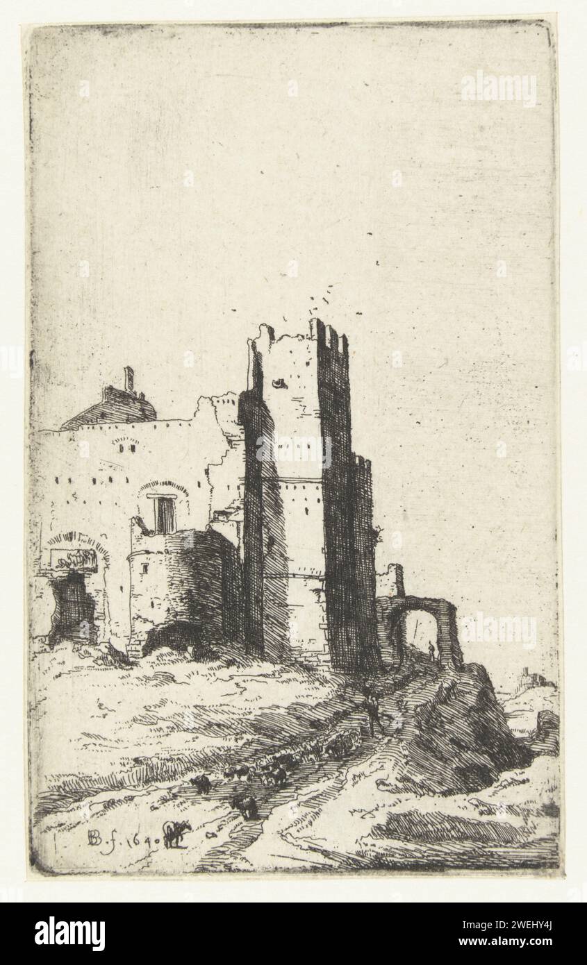Tower of Leoni near Frascati, Bartholomeus Breenbergh, 1640 print paper ...