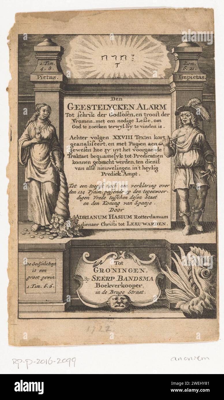 Piety and wickedness, anonymous, 1722 print The Personifications piety ...