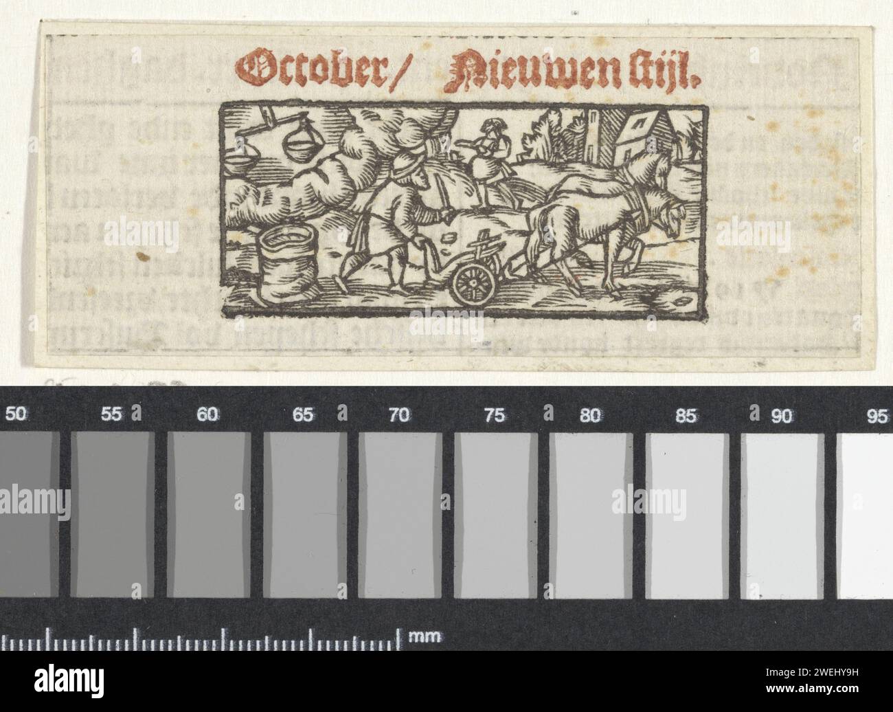 October, Anonymous, 1600 - 1699 print A plower and a sower working on ...