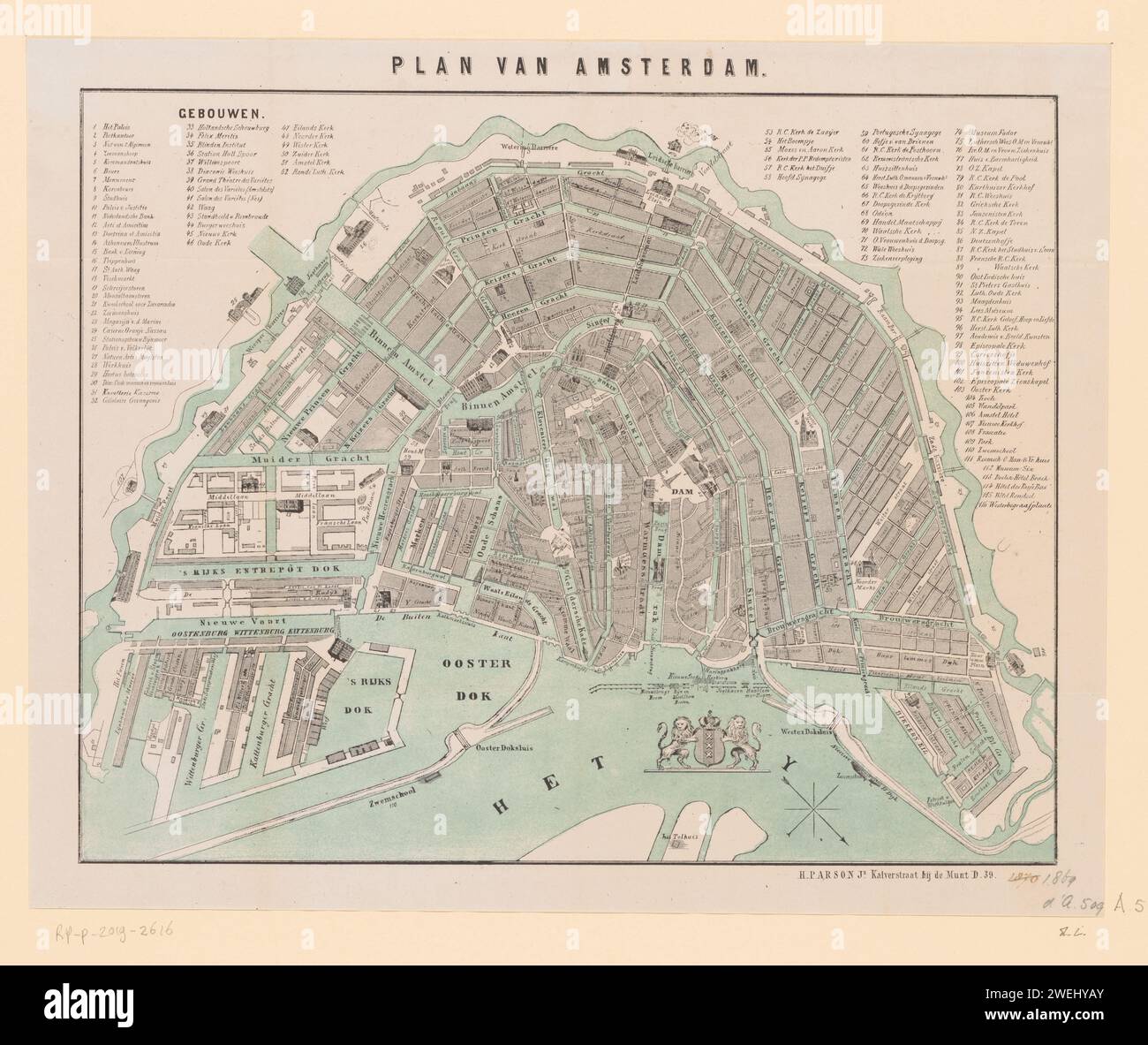Map of Amsterdam, Anonymous, 1869 print paper maps of cities Amsterdam ...