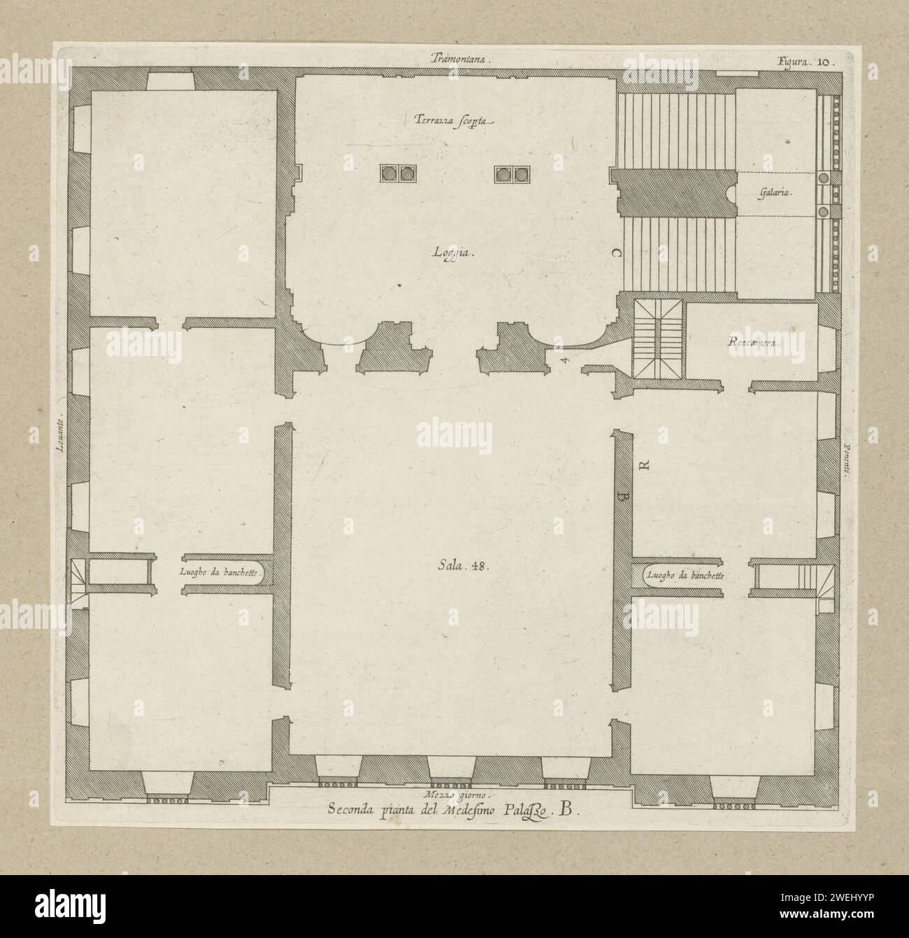 Map of the first floor of the Villa Giustiniani-Cambiasso in Genoa ...