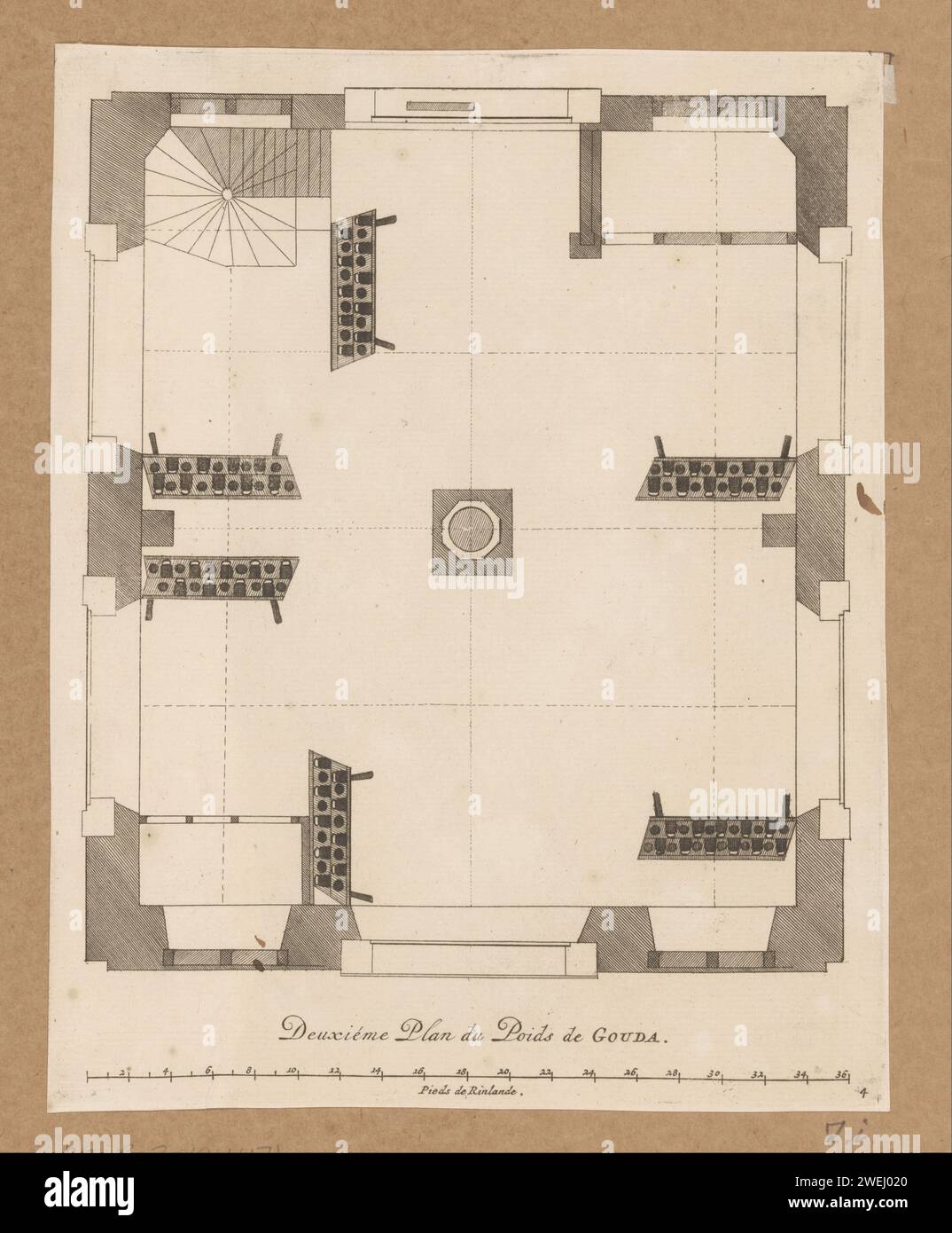 Map of the Waag in Gouda, Anonymous, 1715 print Numbered in the bottom ...
