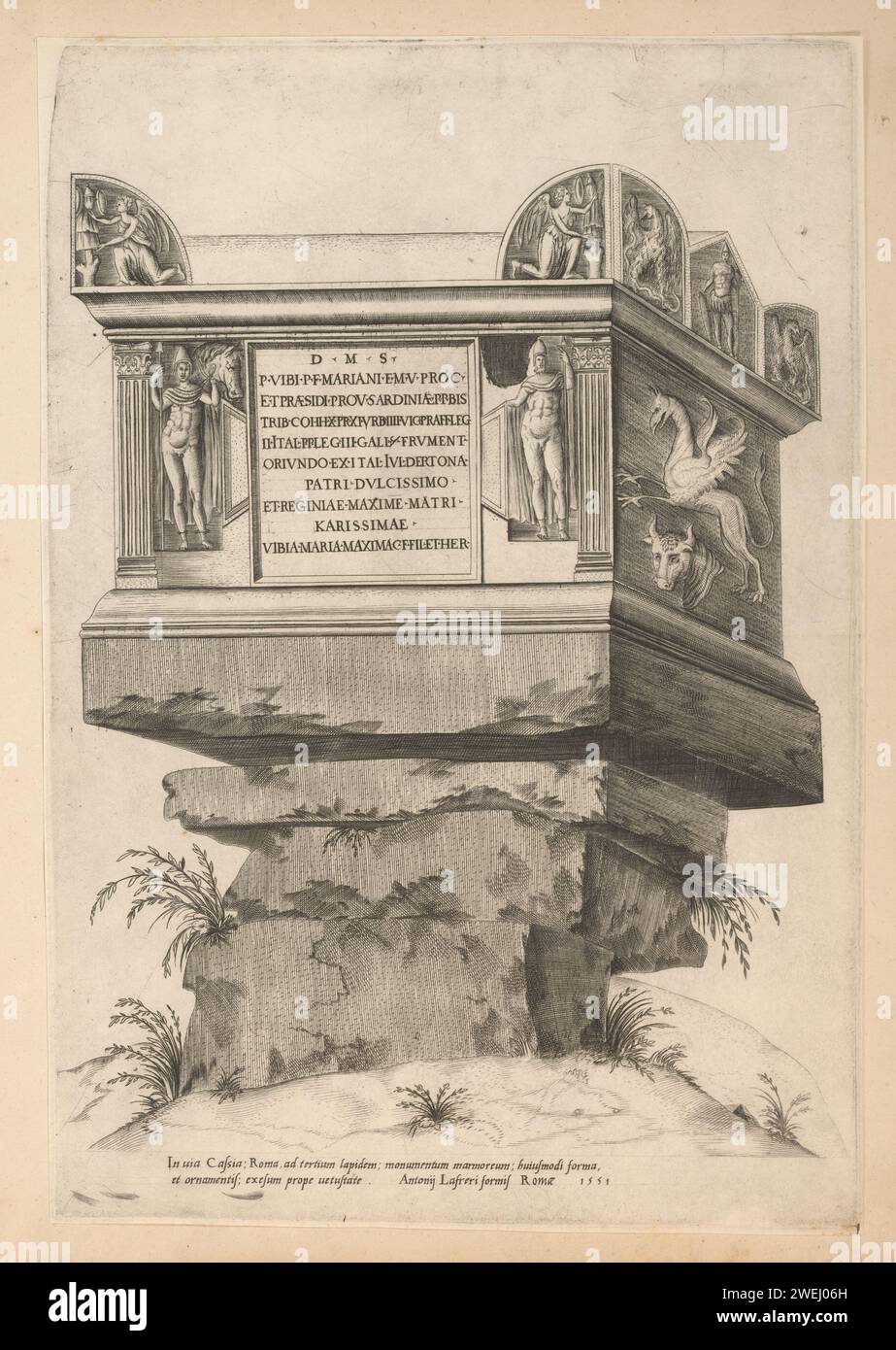Graf monument on Via Cassia, Anonymous, 1551 print Roman grave monument ...