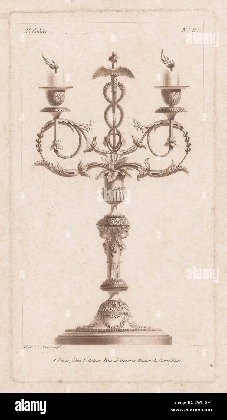 Girandole met Caduceus, Claude Dominique Vinsac, 1759 - 1800 print A ...