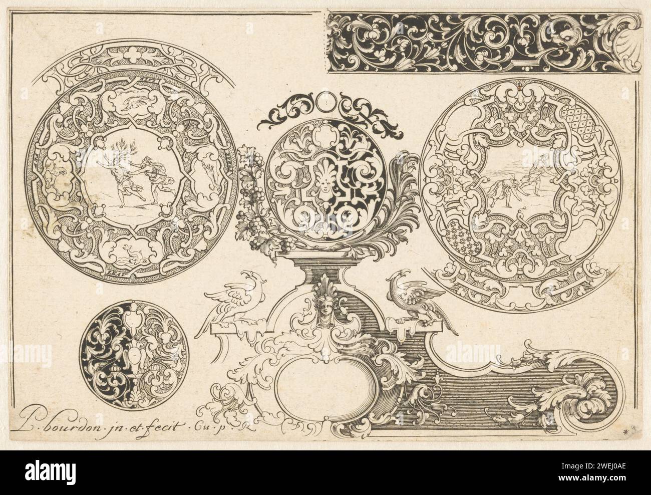 Designs for watch cabinets with two scenes from Apollo and Daphne ...