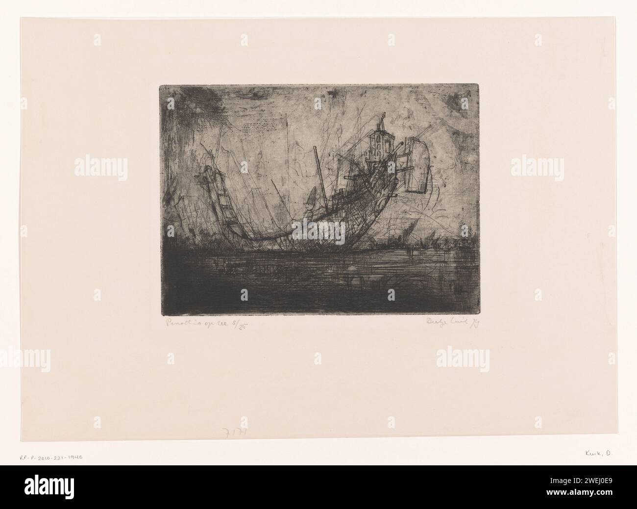 Pinocchio at sea, 1979 print Boy with long nose and pointed cap in a ...