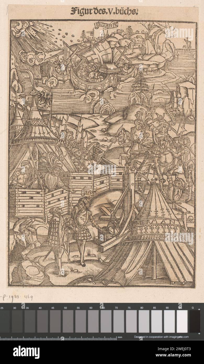 Battle of Julius Caesar against Gauls, Anonymous, 1508 print paper ...