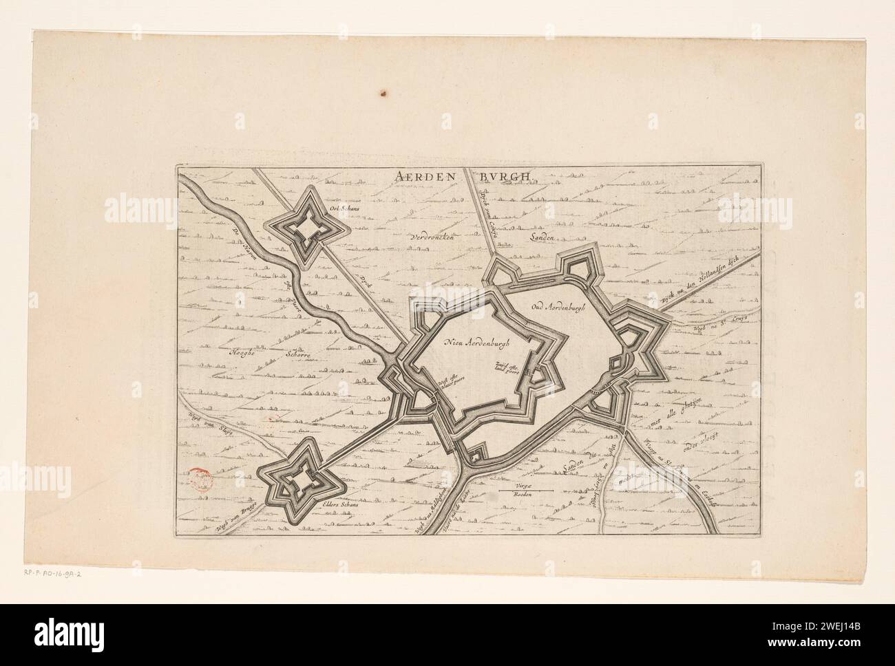 Fortress map of Aardenburg, Anonymous, 1652 print Above the title ...
