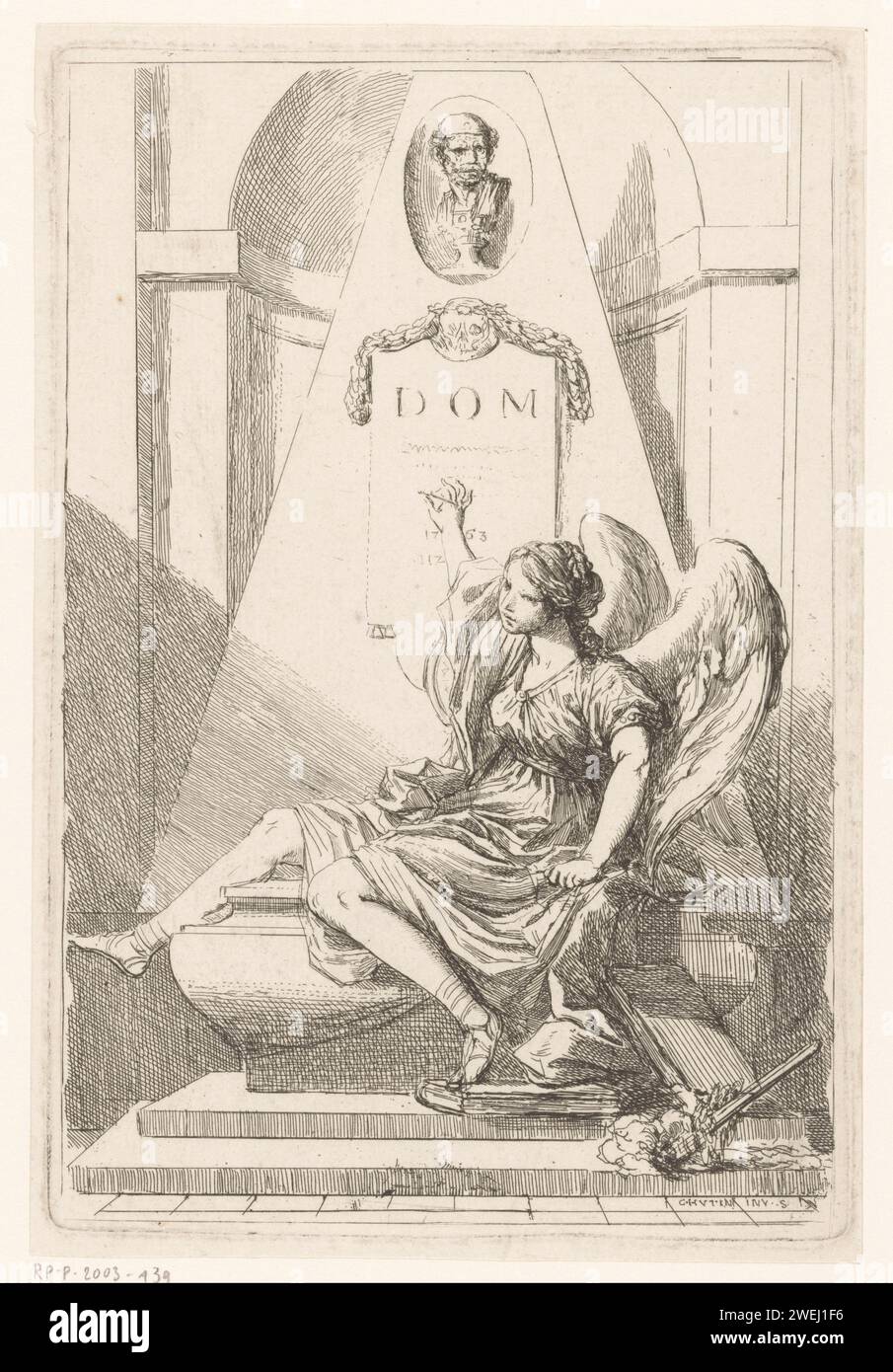 Graf monument with Engel, Charles François Hutin, 1764 print Graf ...