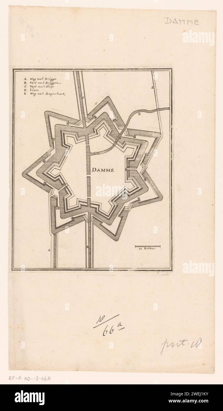 Vesting map of Damme, Caspar Merian, after Johann Merck, 1654 - c. 1700 ...