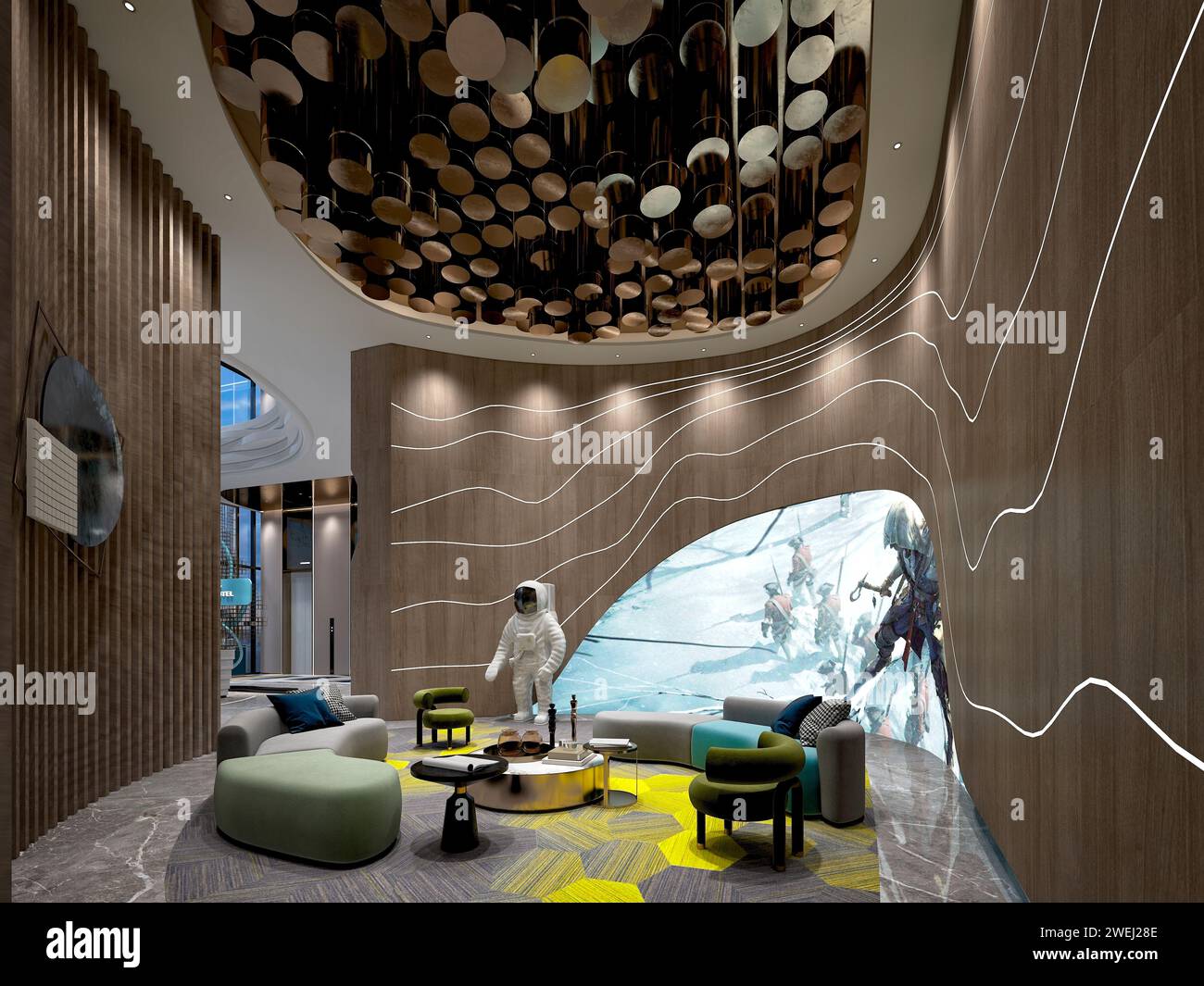 3d render luxury building entrance reception lobby Stock Photo - Alamy