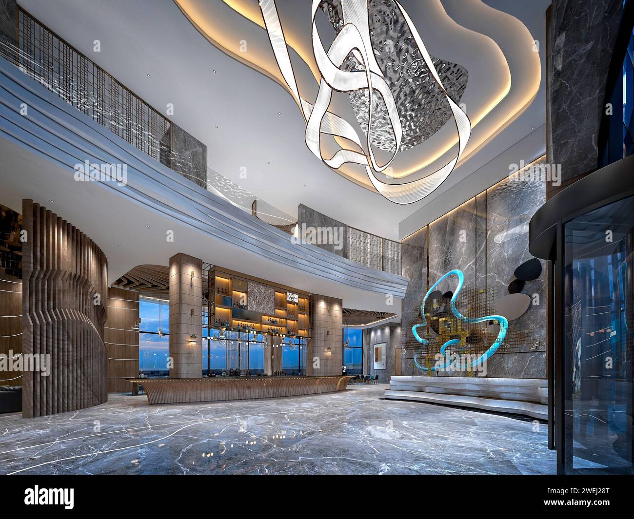 3d render luxury building entrance reception lobby Stock Photo - Alamy