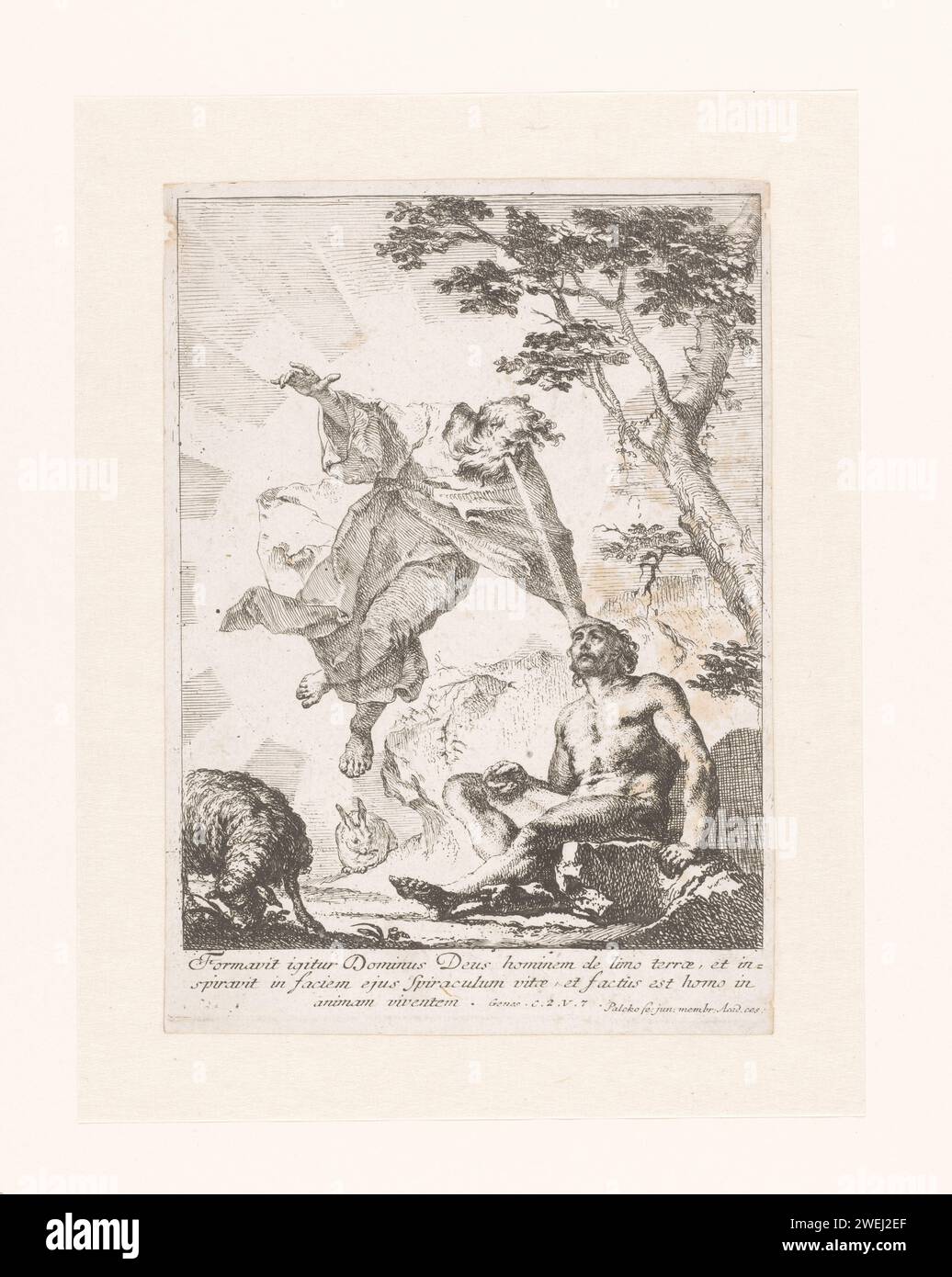 God blows Adam Living in, 1734 - 1767 print paper etching the man (Adam ...