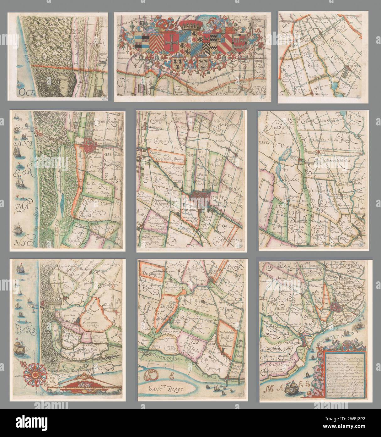 Map of the Delfland Water Board, consisting of nine parts, Floris ...
