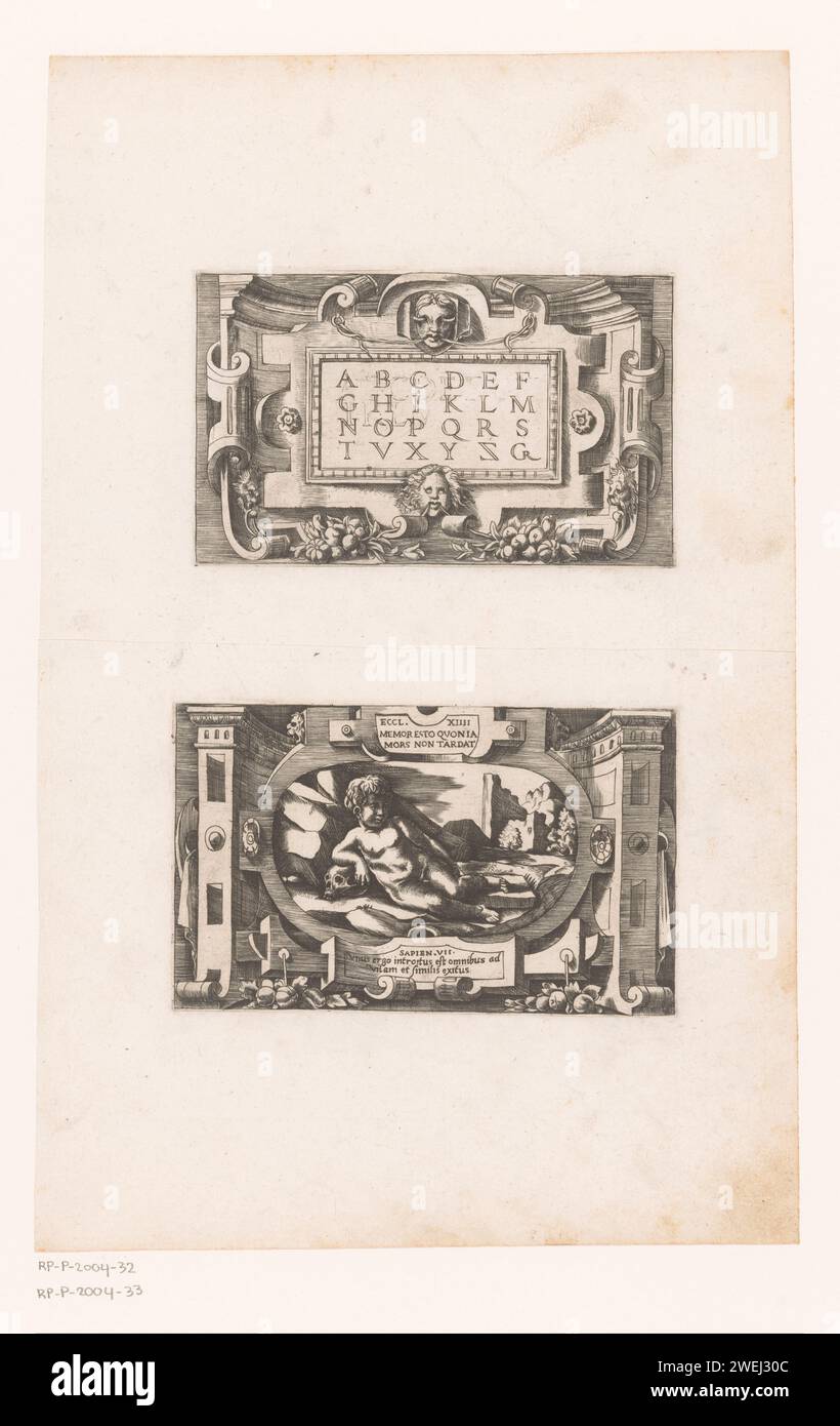 Cartouche with Roman alphabet, 1540 - 1550 print paper engraving ...