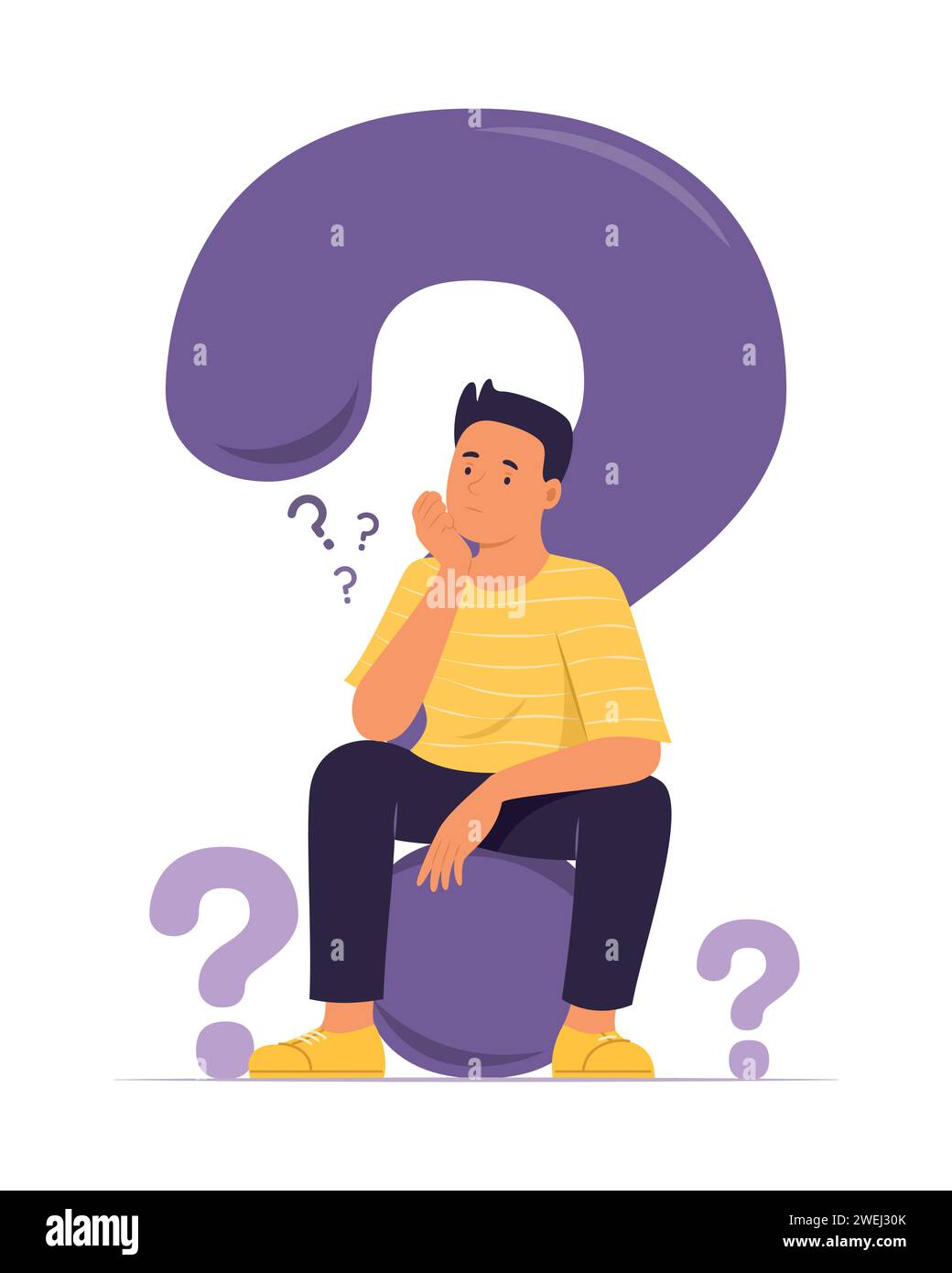 Thoughtful Man Sitting on Big Question Mark Concept Illustration Stock Vector Image & Art - Alamy