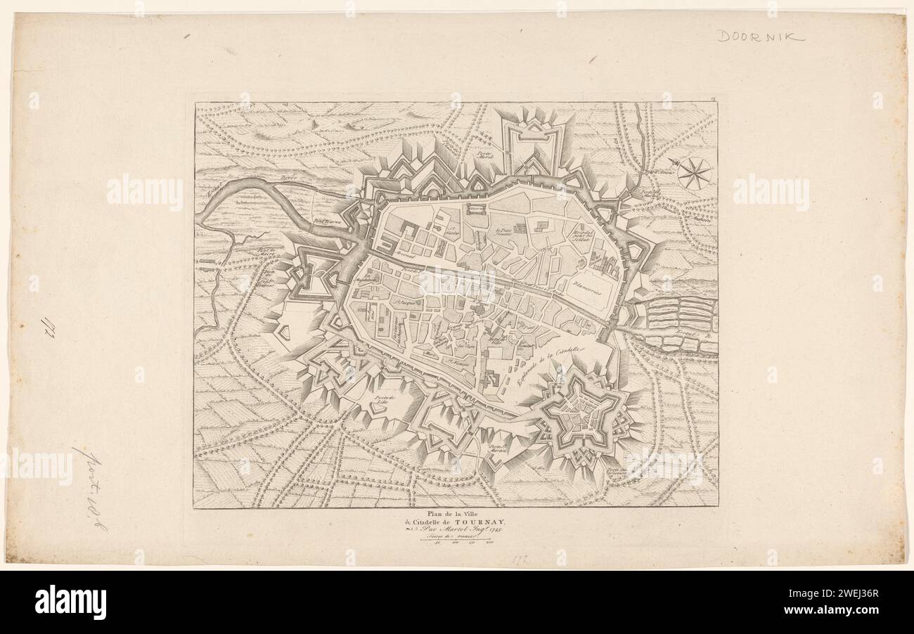 Map of Tournai, Anonymous, 1745 print Map of Tournai. Under the print ...