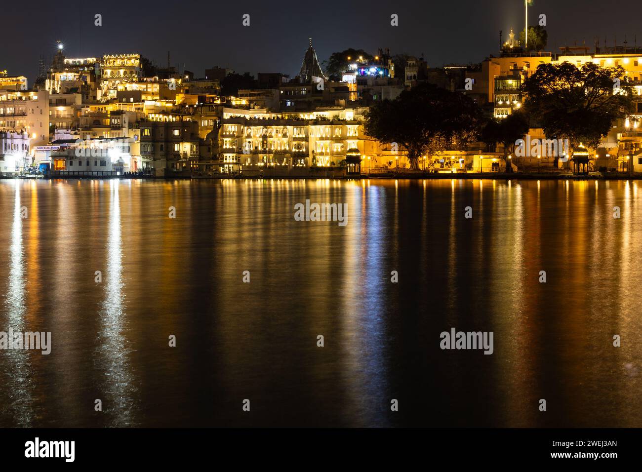 new modern architecture buildings at the banks of lake long exposure ...