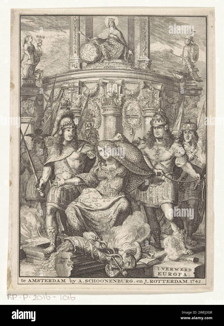 Personification of Europe liberated from the safety net of wars by ...