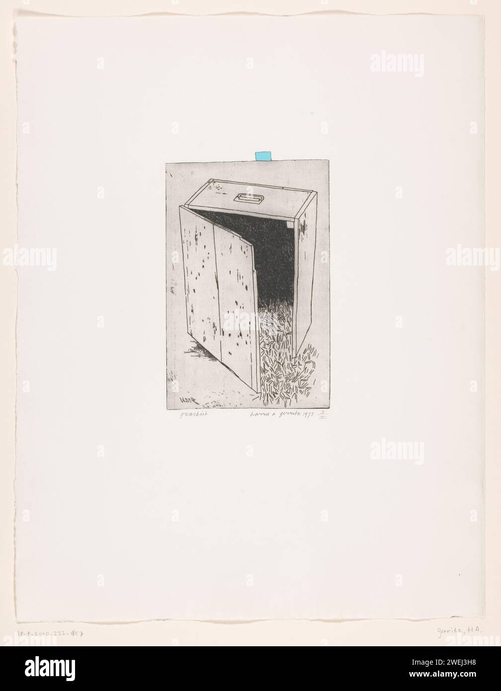 Graskist, Harrie A. Gerritz, 1975 print Standing chest with half open ...