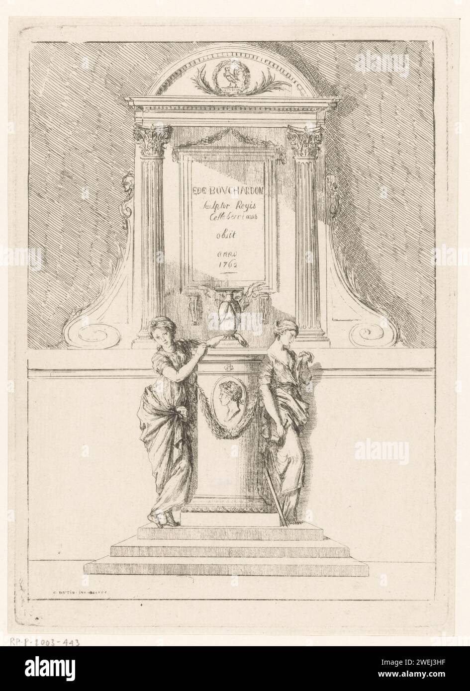 Grave monument for Edmé Bouchardon, Charles François Hutin, 1764 print ...