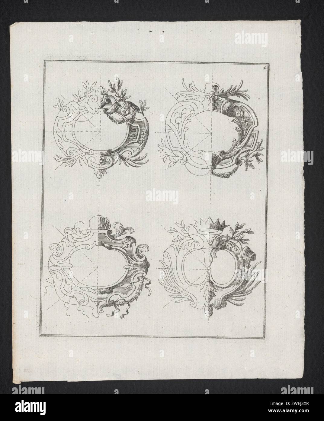Four Rocaille Schilden, 1704 - 1737 print Four shields in rocaille ...