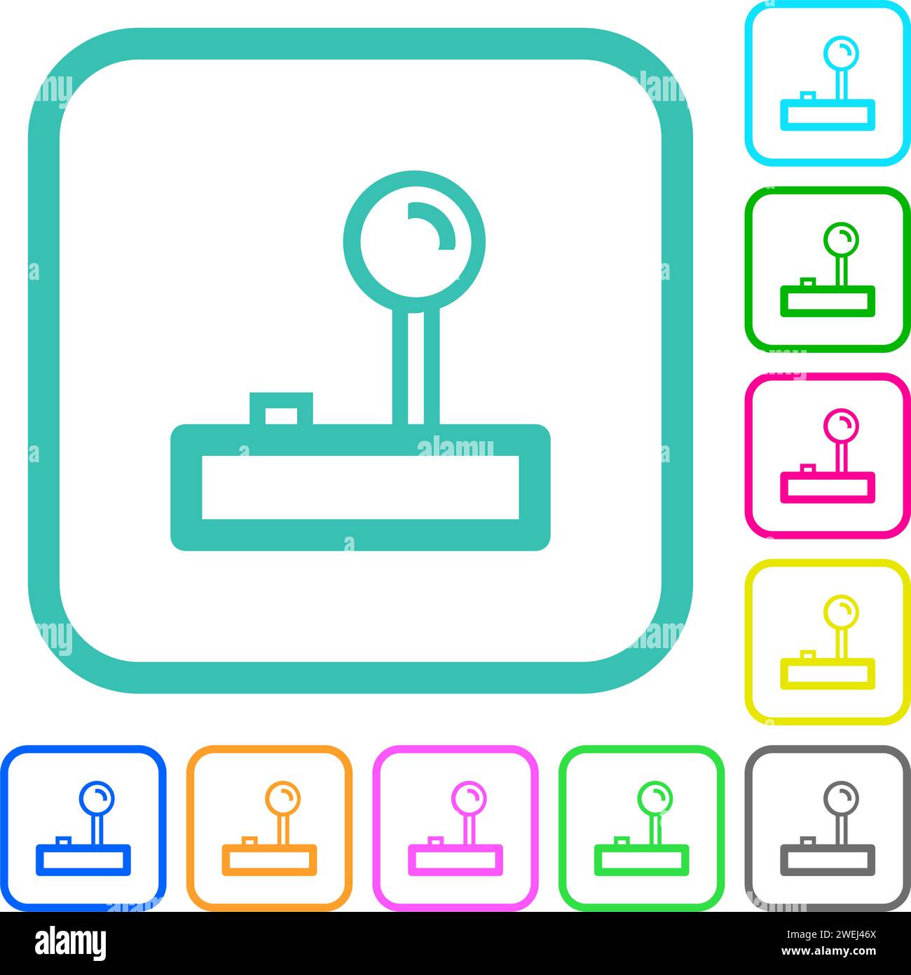 Retro joystick outline vivid colored flat icons in curved borders on ...