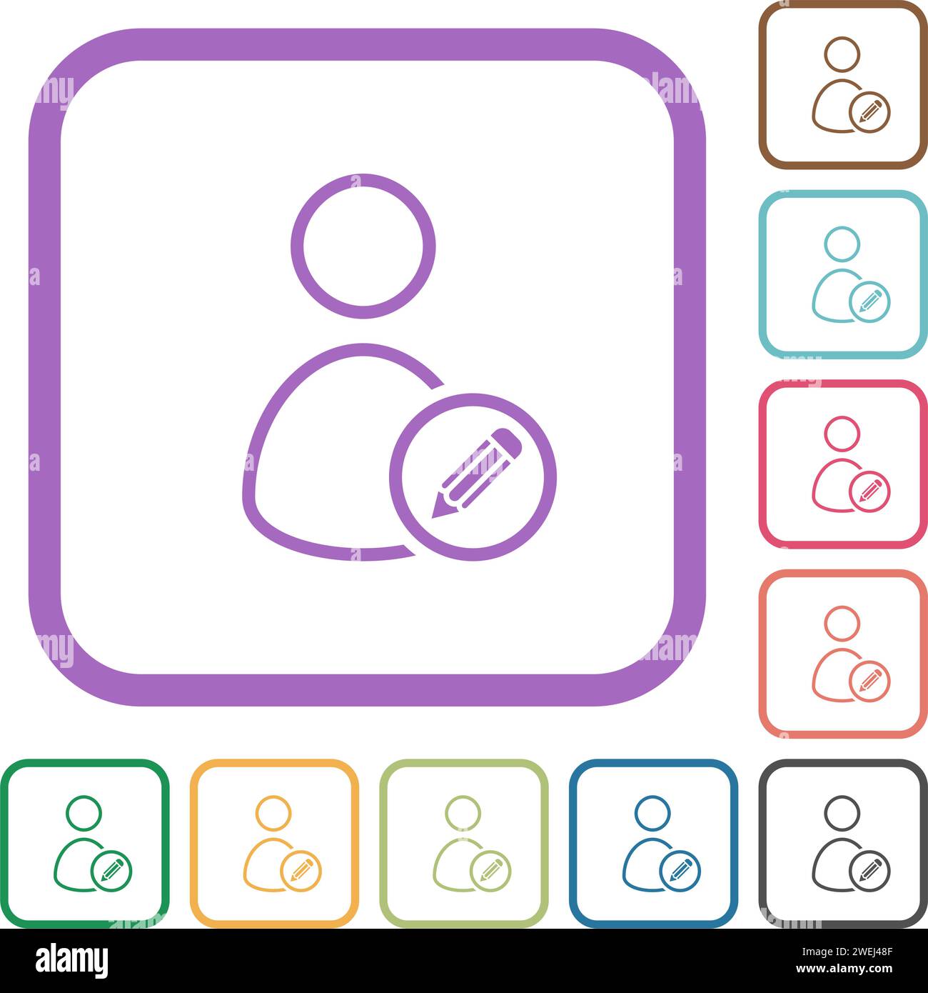 Edit user account outline simple icons in color rounded square frames ...