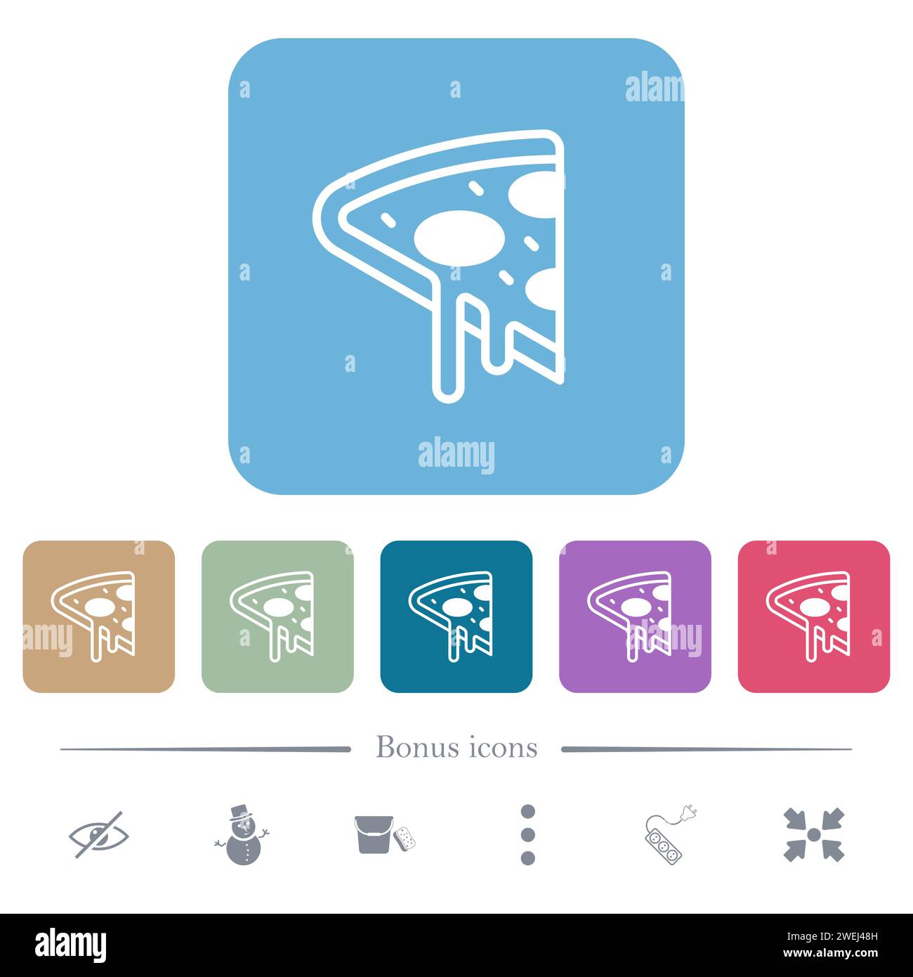 Pizza slice white flat icons on color rounded square backgrounds. 6 ...