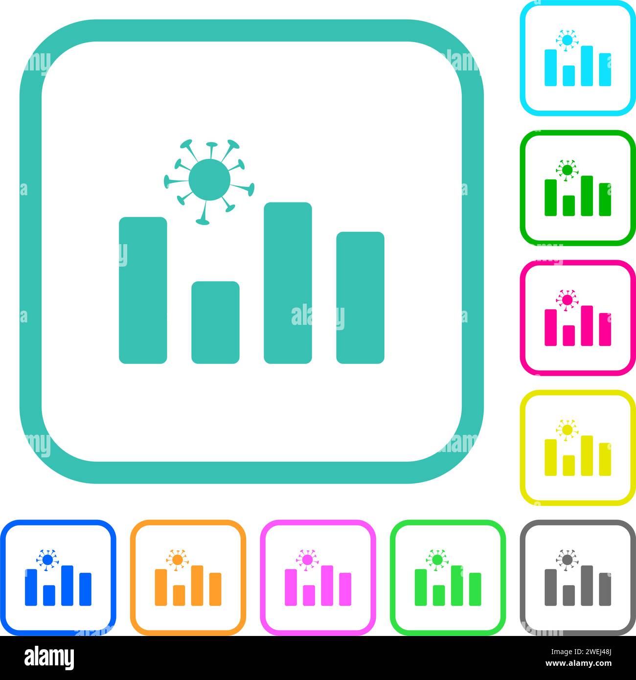 Covid graph vivid colored flat icons in curved borders on white ...