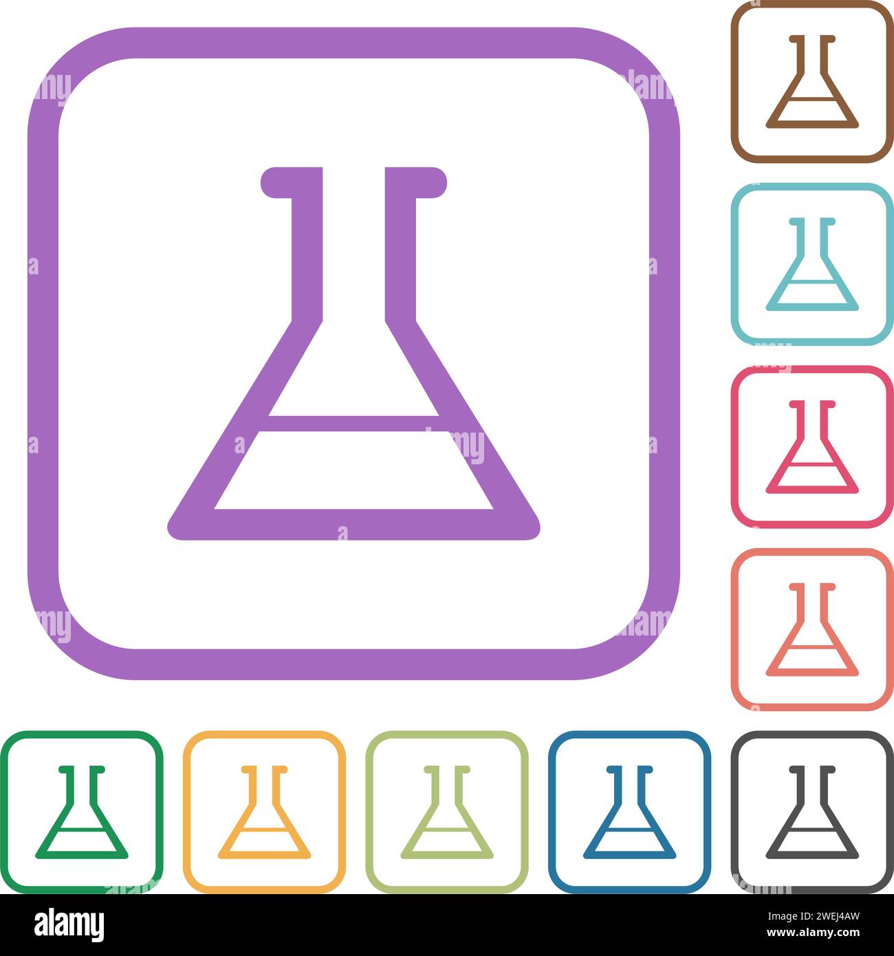 Chemistry experiment simple icons in color rounded square frames on white background Stock ...