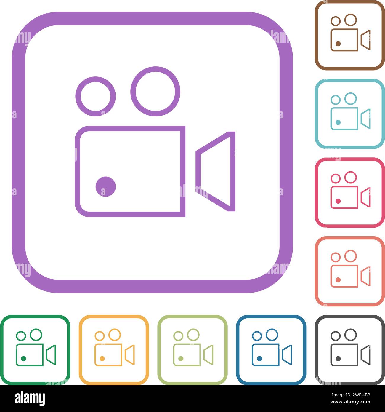 Movie projector outline simple icons in color rounded square frames on ...