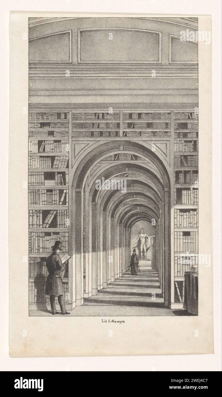 Interior of a library, c. 1825 - c. 1850 print paper public library ...