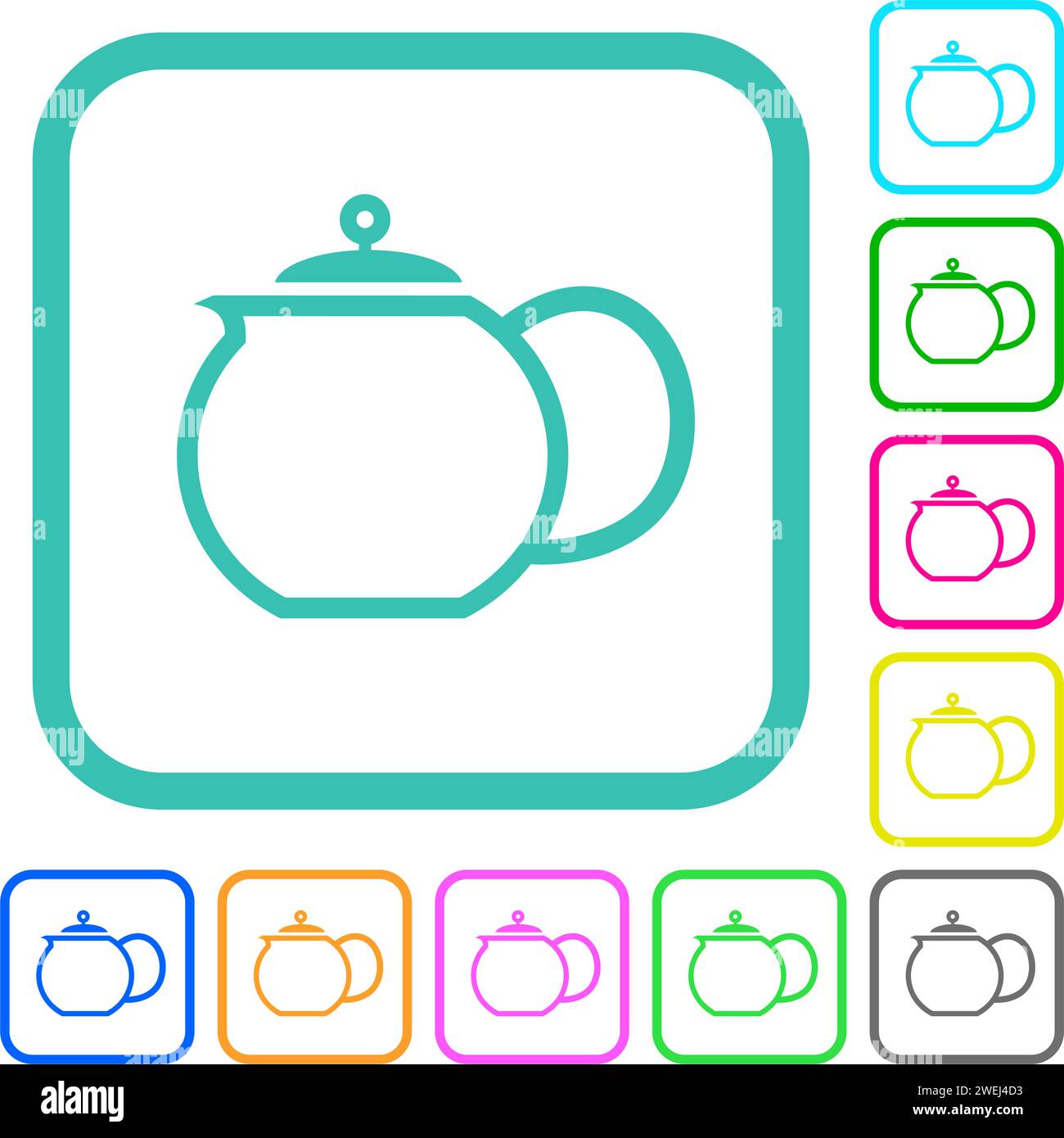 Teapot outline vivid colored flat icons in curved borders on white ...