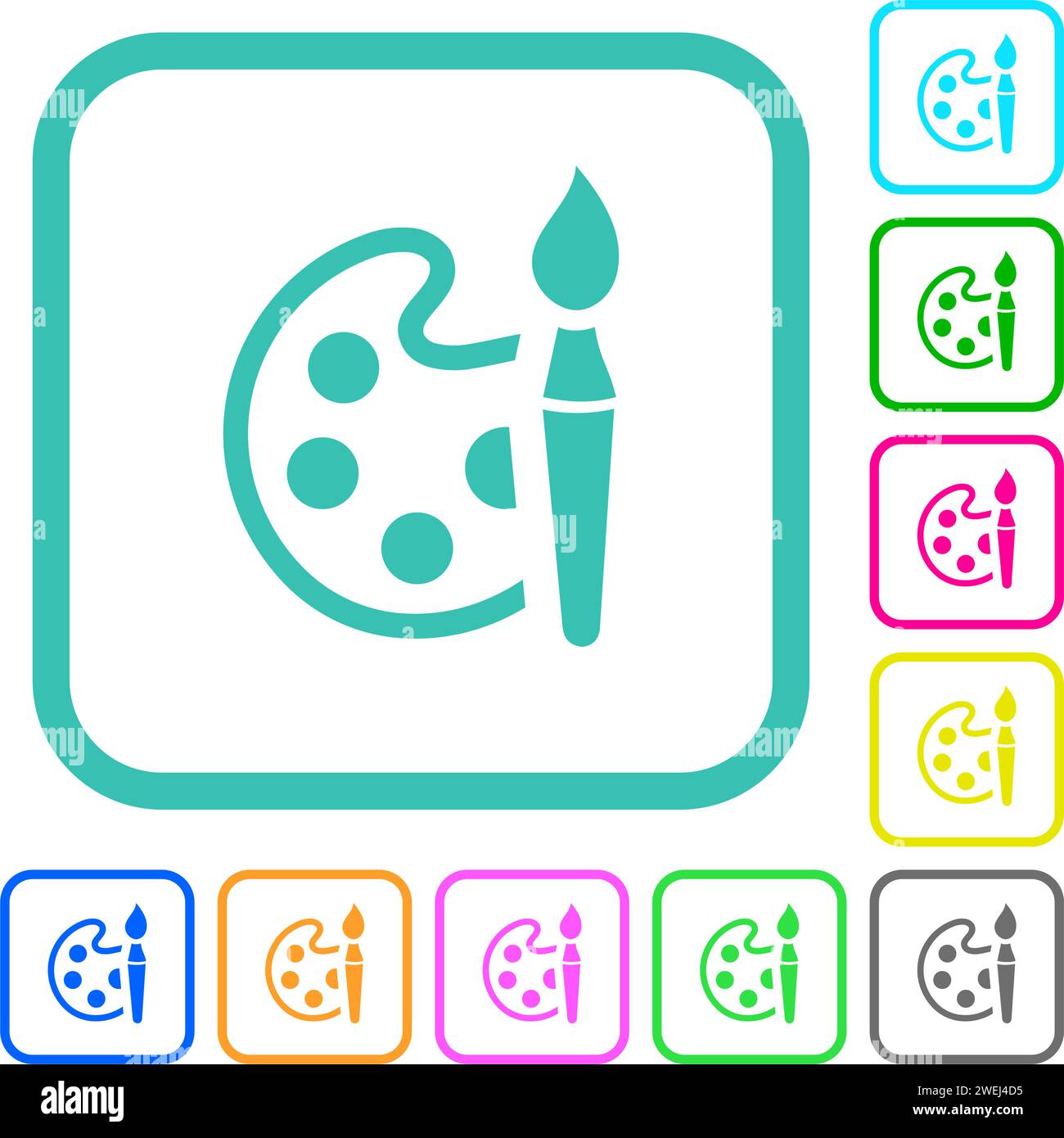 Paint kit alternate vivid colored flat icons in curved borders on white ...