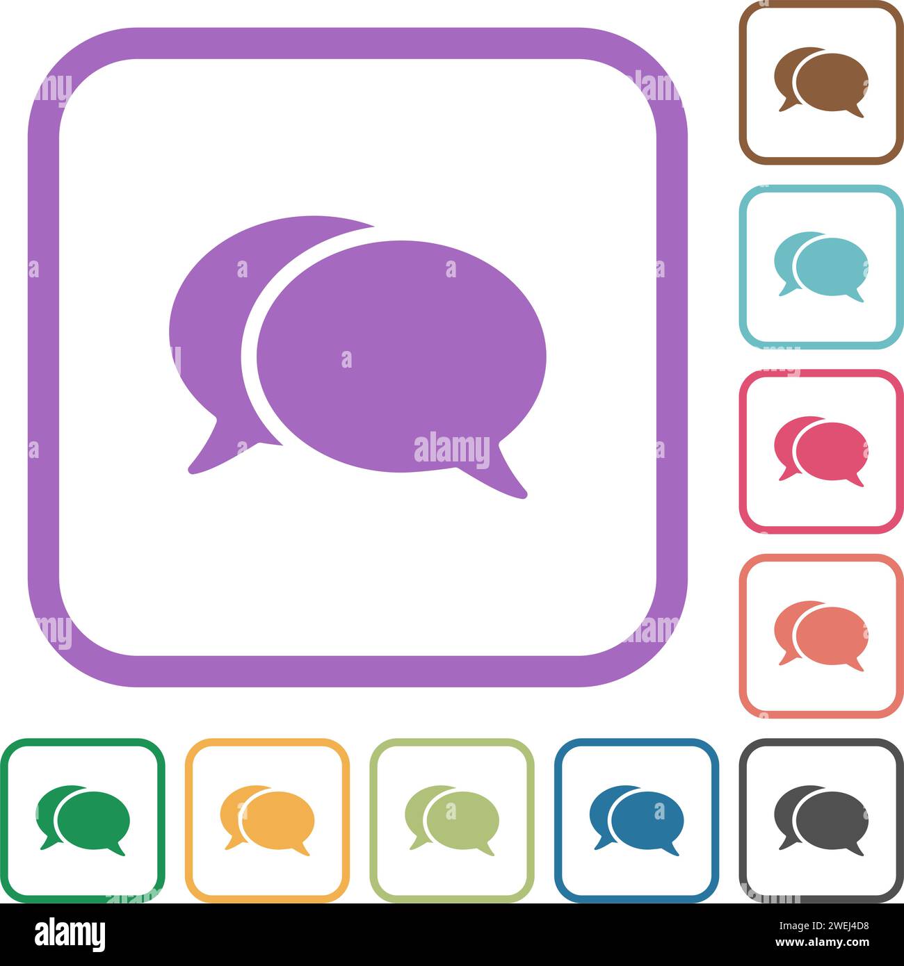 Two oval chat bubbles solid simple icons in color rounded square frames ...