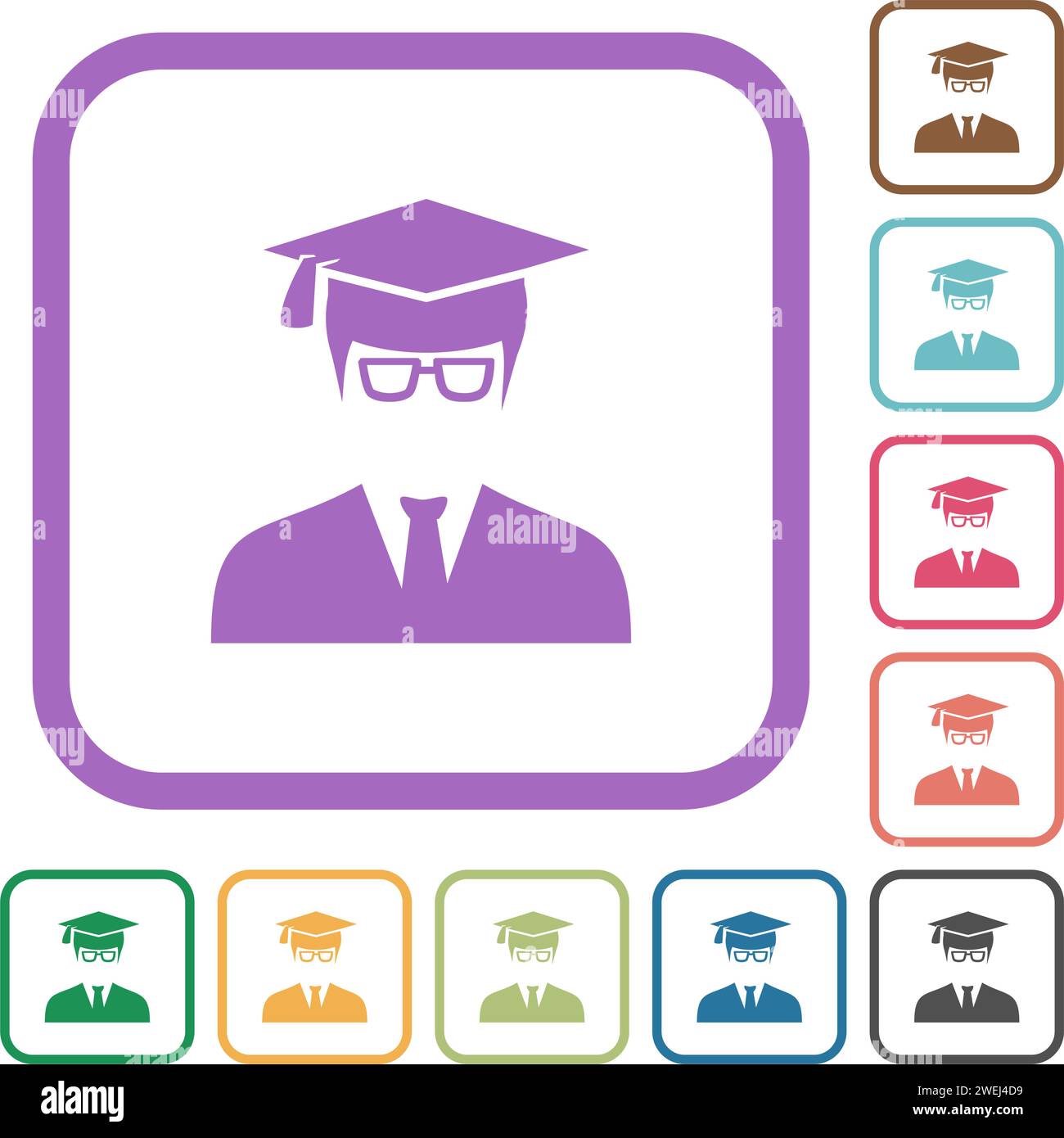 Graduate male avatar simple icons in color rounded square frames on ...