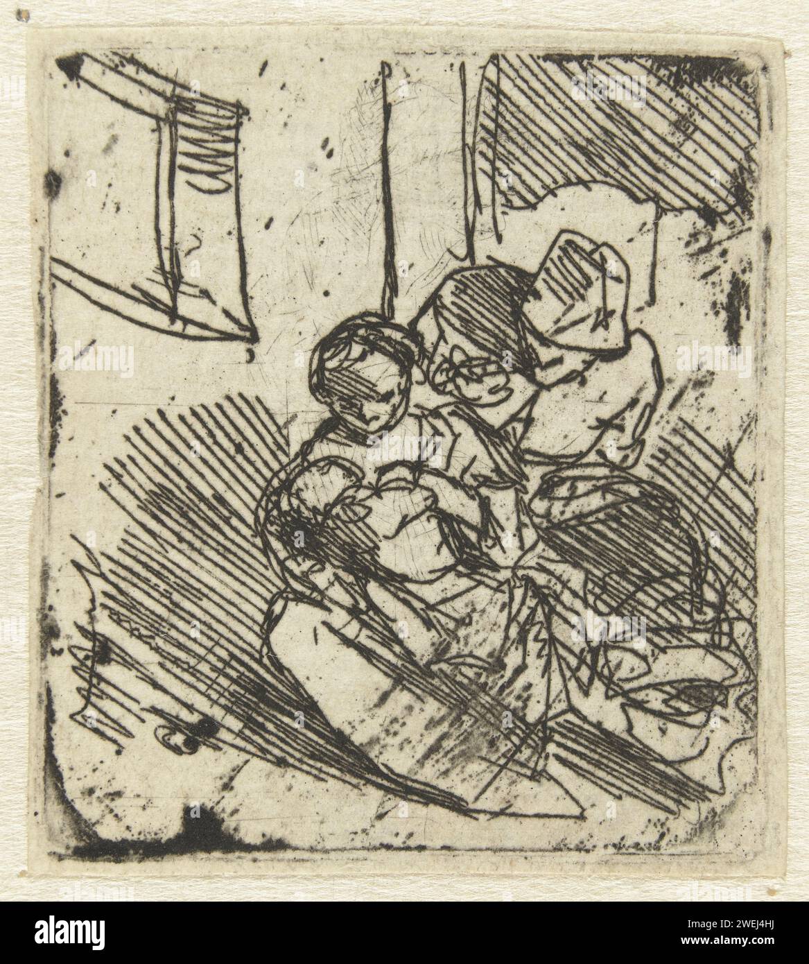 Woman gives child the chest, man stands behind her, Cornelis Pietersz ...