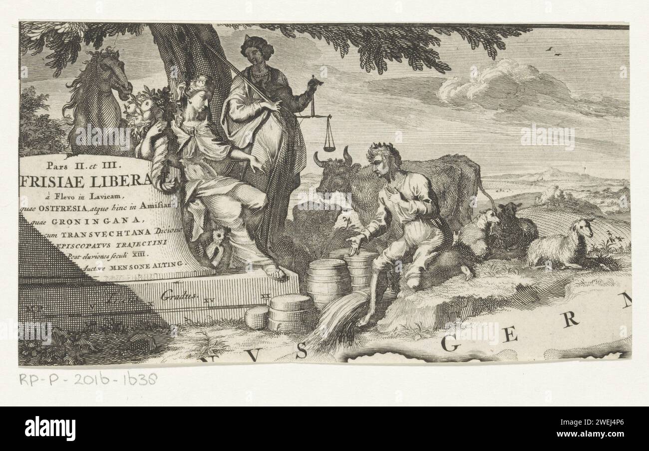 Allegorical show with a city virgin and Justitia, Joseph Mulder, 1725 ...