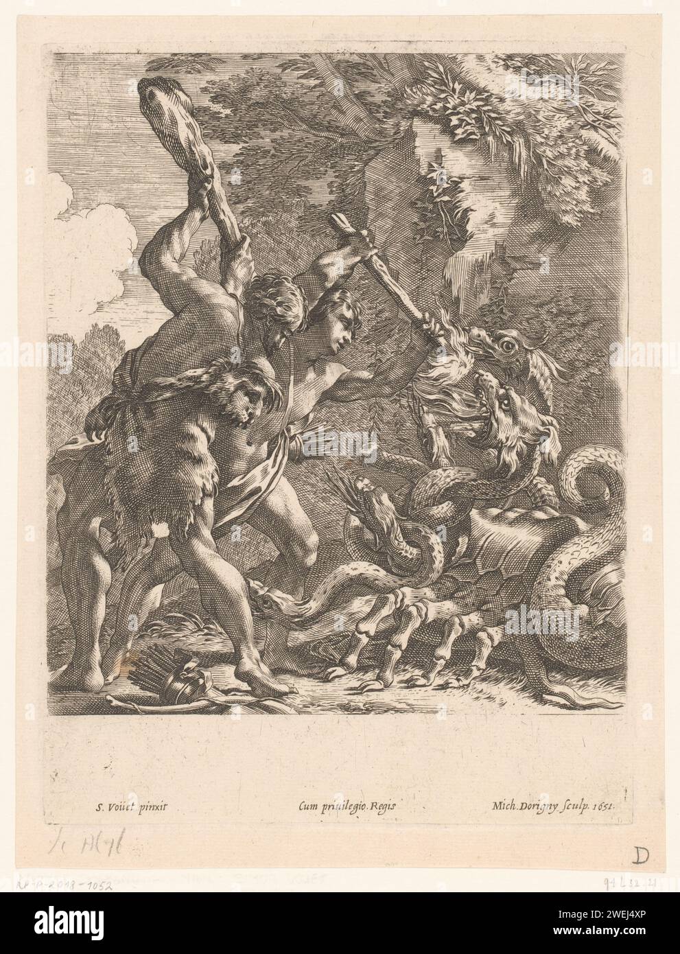 Hercules kills the Hydra van Lerna, Michel Dorigny, after Simon Vouet ...