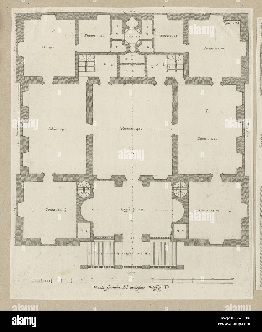 Map of the basement of the Villa Grimaldi in Genoa, 1622 print This ...