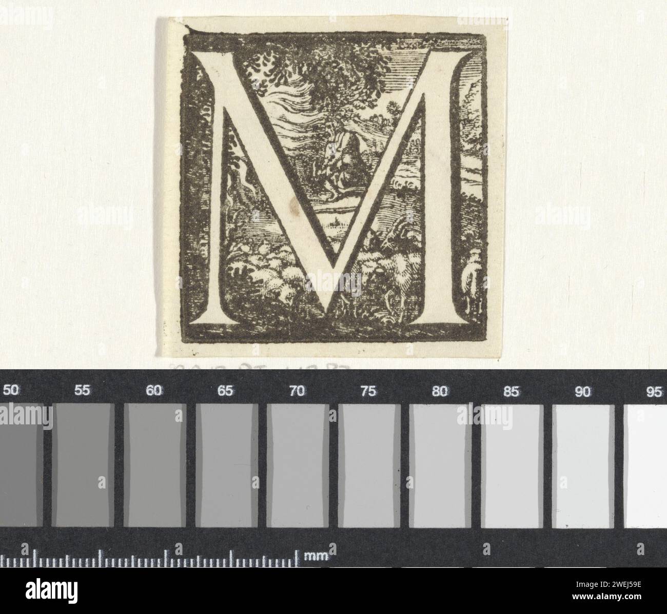 Letter M in a frame with a Biblical performance, Anonymous, 1600 - 1699 ...